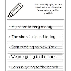 Printable Nouns Activity Worksheets | Writing | Sentences| 10 Pages ...