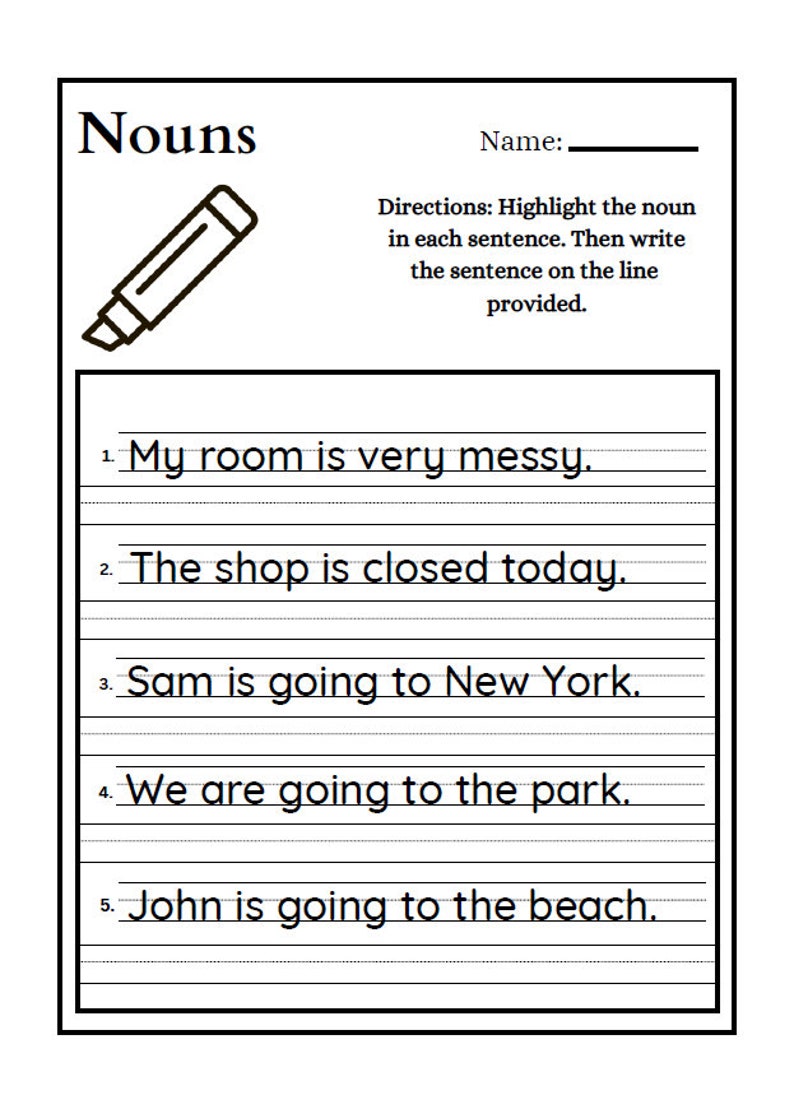 Printable Nouns Activity Worksheets | Writing | Sentences| 10 Pages ...