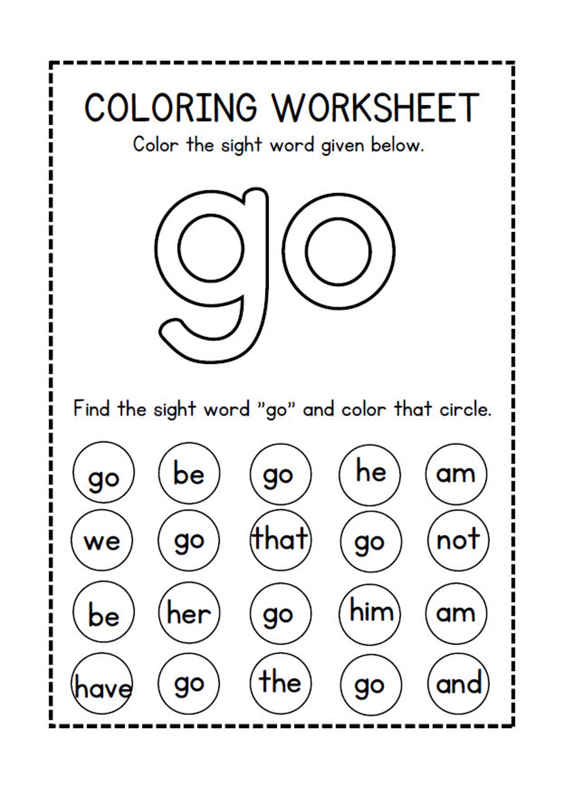 Printable Sight Words Coloring Activity Worksheets Color Sight Words 50 ...
