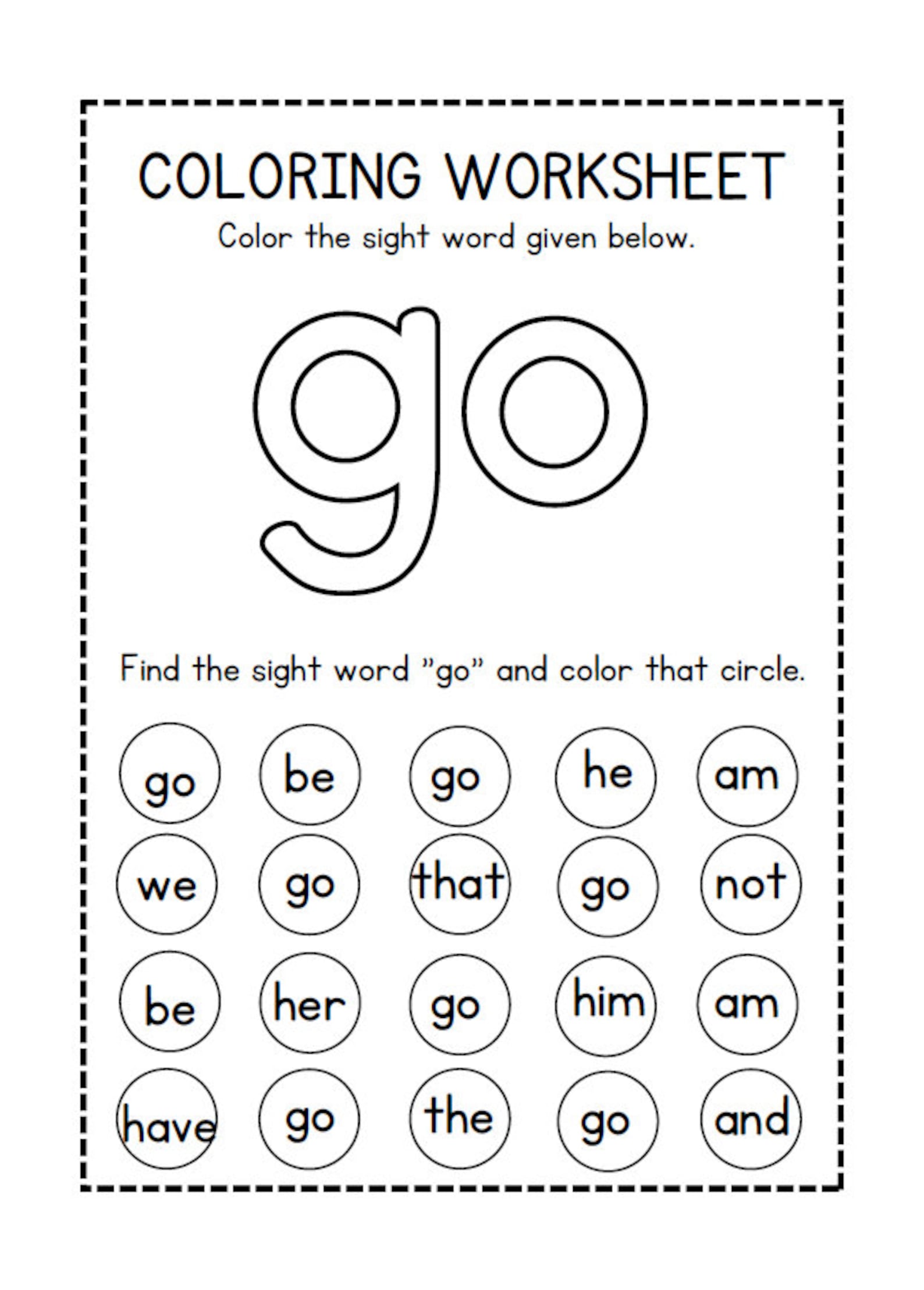 Printable Sight Words Coloring Activity Worksheets | Color Sight Words ...