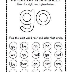 Printable Sight Words Coloring Activity Worksheets | Color Sight Words ...