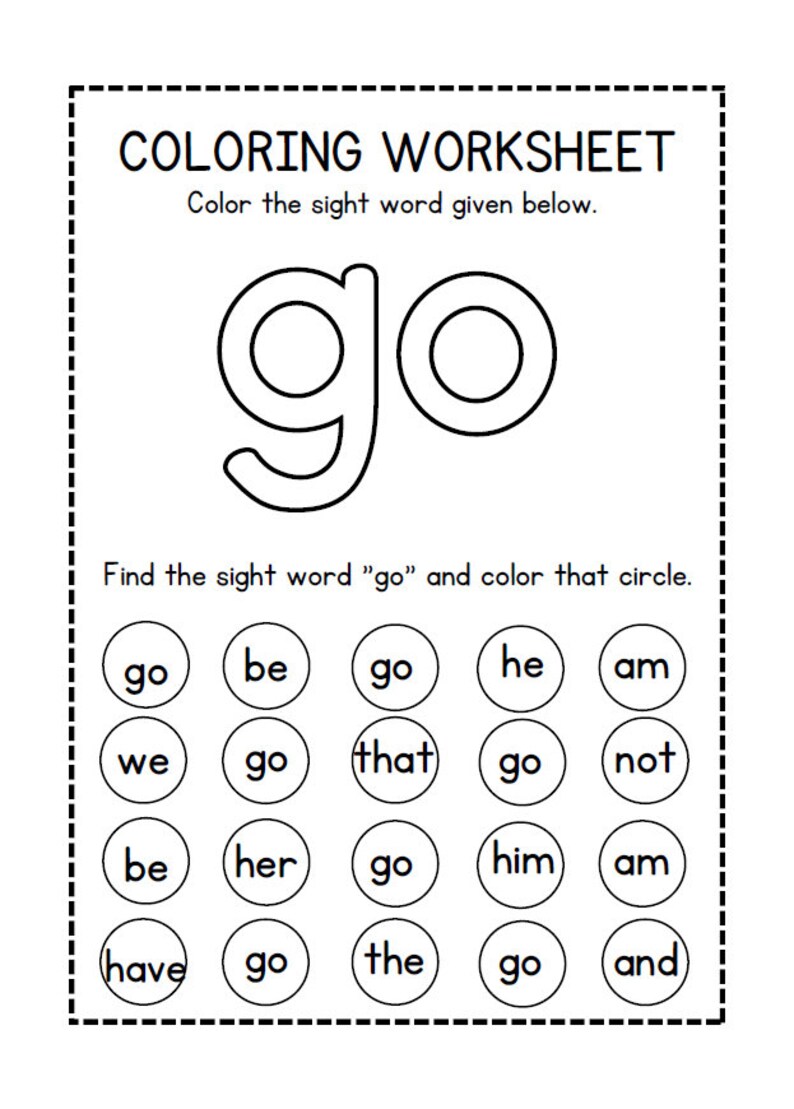 Printable Sight Words Coloring Activity Worksheets | Color Sight Words ...