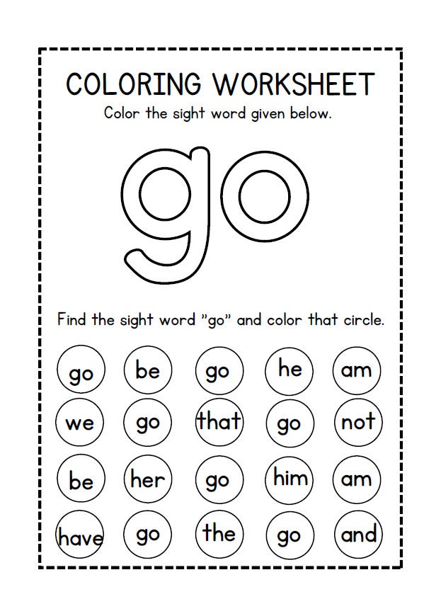 Printable Sight Words Coloring Activity Worksheets | Color Sight Words ...