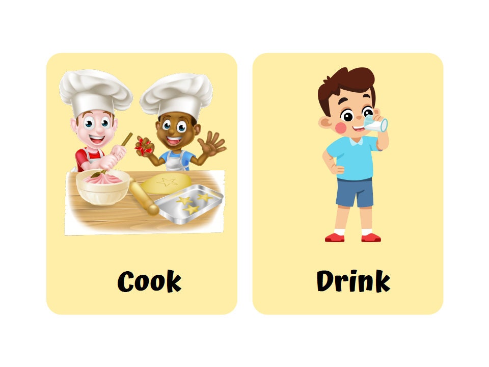 Printable Verbs Flash Cards for Kids | Action Words | 13 Pages ...