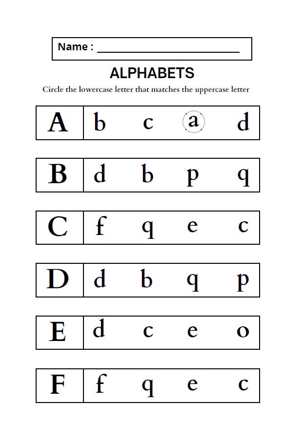 Printable Alphabet Matching Activity Worksheets Circling Alphabets ...