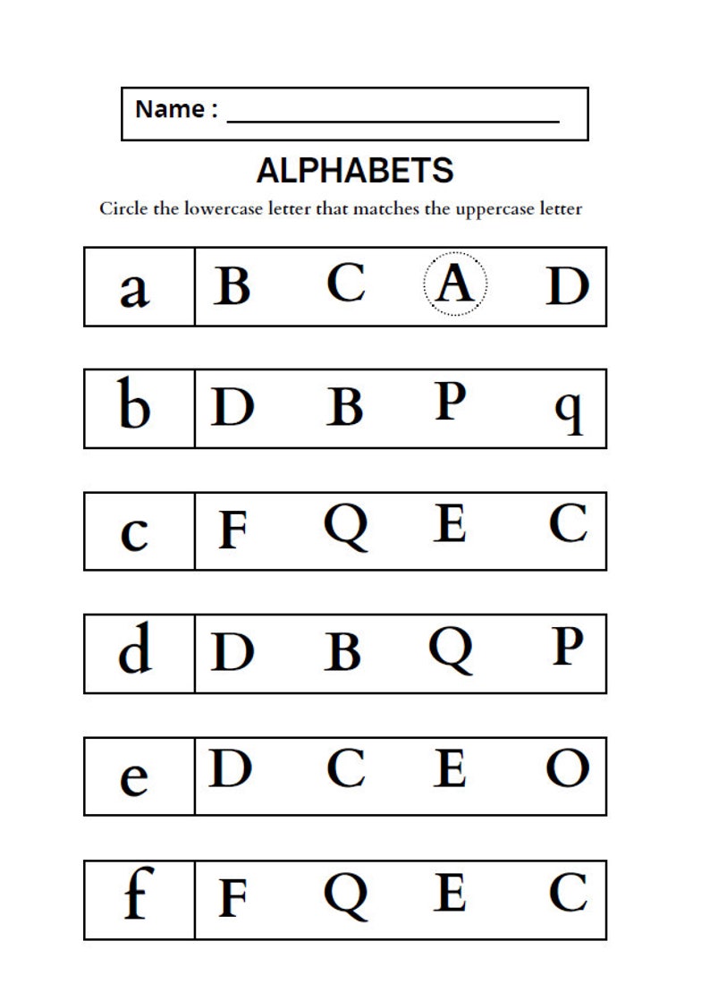 Printable Alphabet Matching Activity Worksheets | Circling Alphabets ...