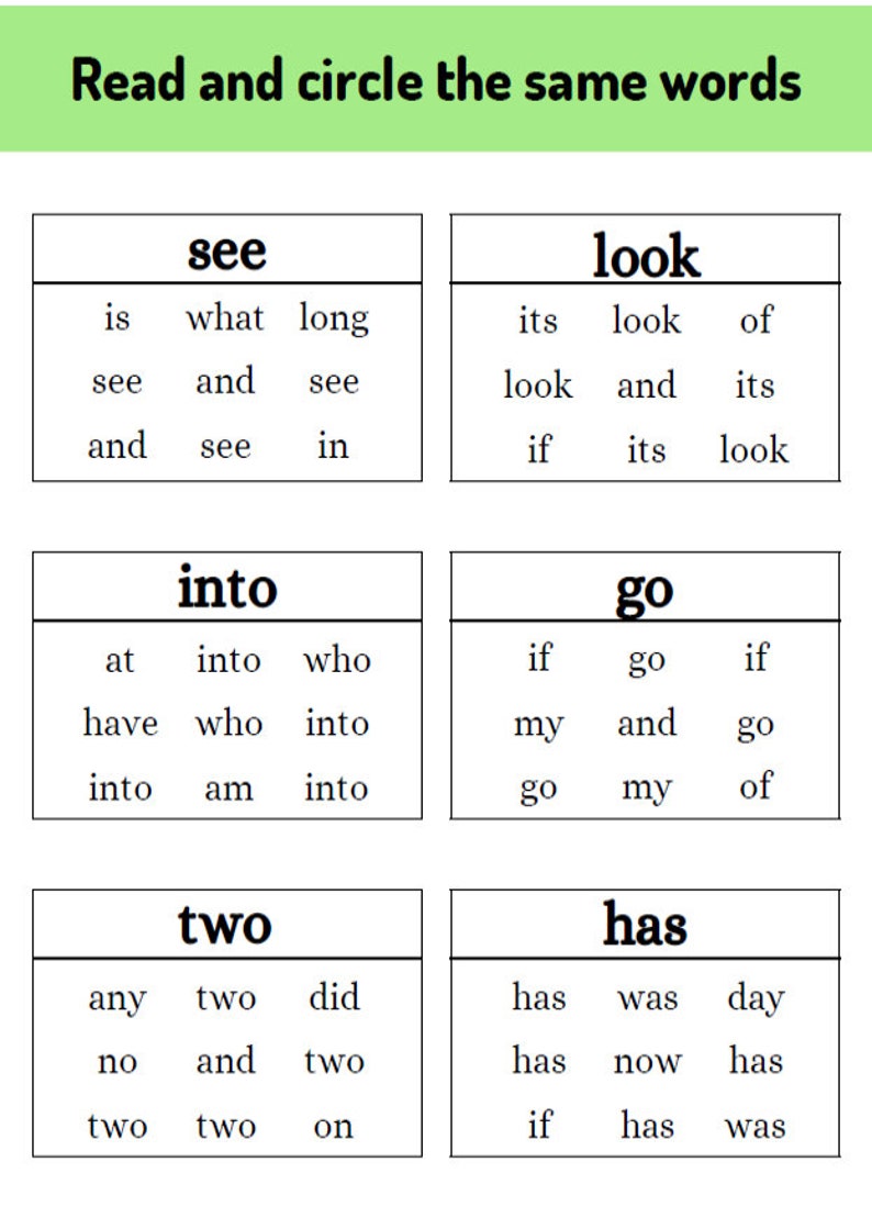 Printable Matching Words Circling Activity Worksheets for Kids | Matching Word | 20 Pages ...