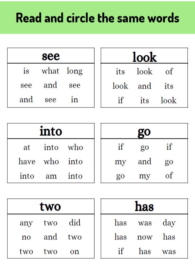 Printable Matching Words Circling Activity Worksheets for Kids ...