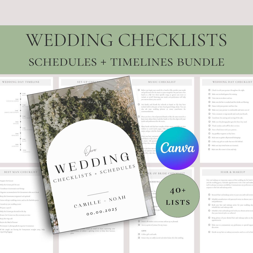 WEDDING CHECKLIST BUNDLE 40 Canva Wedding Checklists Wedding Schedule ...