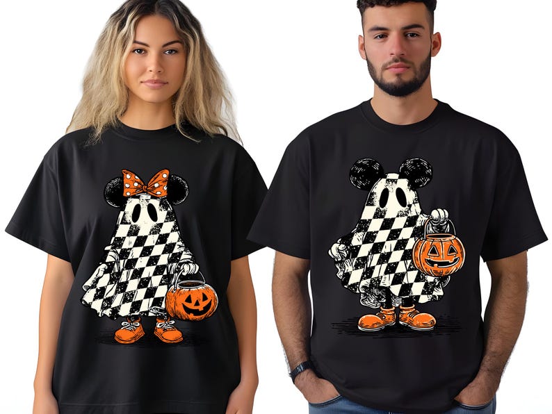 Custom Retro Halloween Checkered Mouse Couple Read to Press,preppy ...