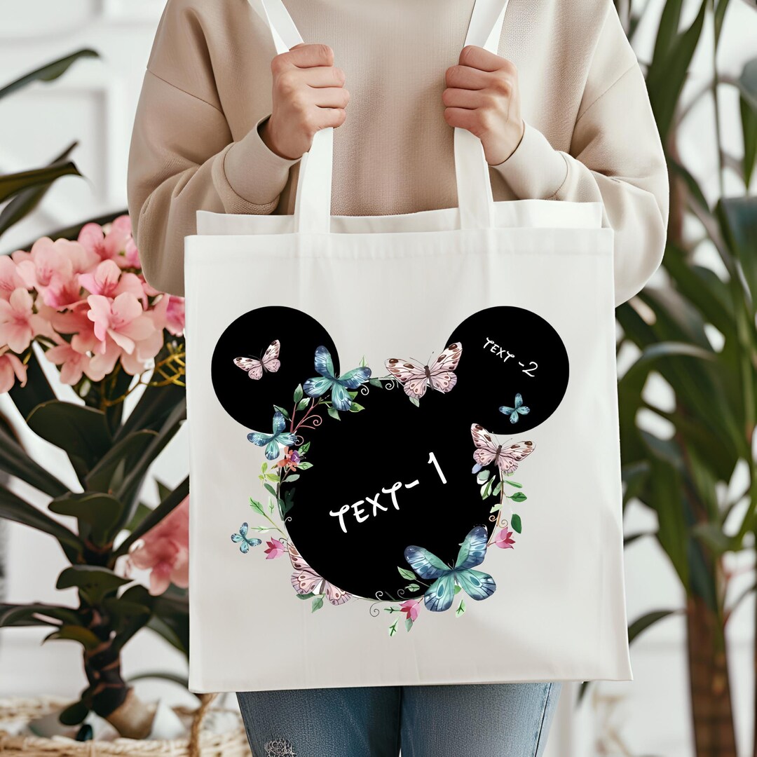 Custom Mickey Head Flowers Butterfly Tote Bag,floral Mickey Head Bag ...
