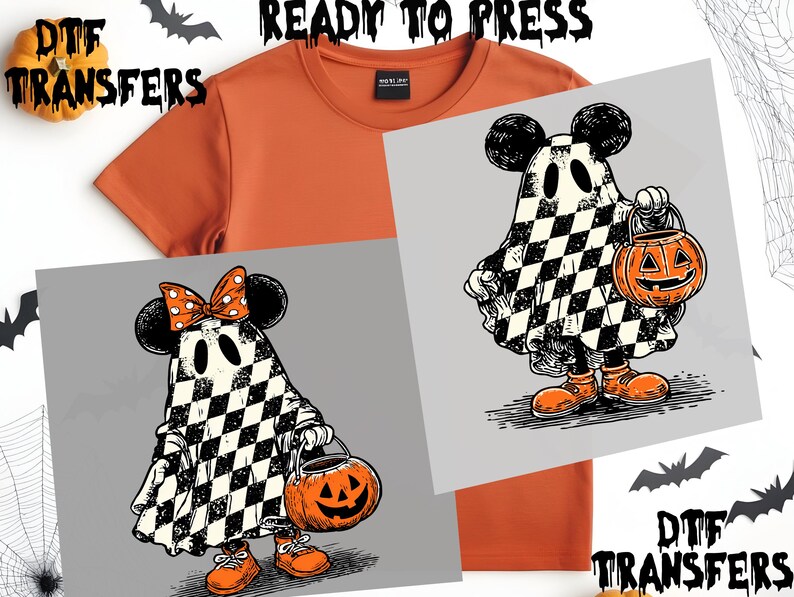 Custom Retro Halloween Checkered Mouse Couple Read to Press,preppy ...