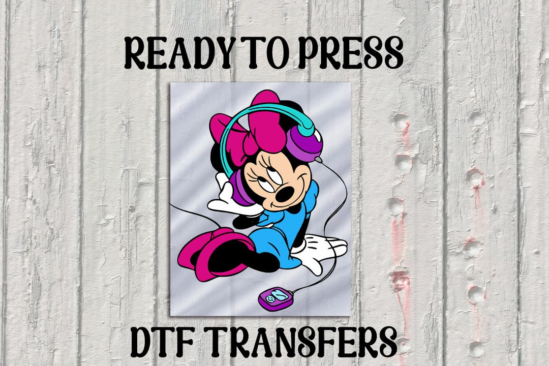 Minnie Mouse Dtf Transfer, Disney Minnie Listening Music Dtf, Minnie ...