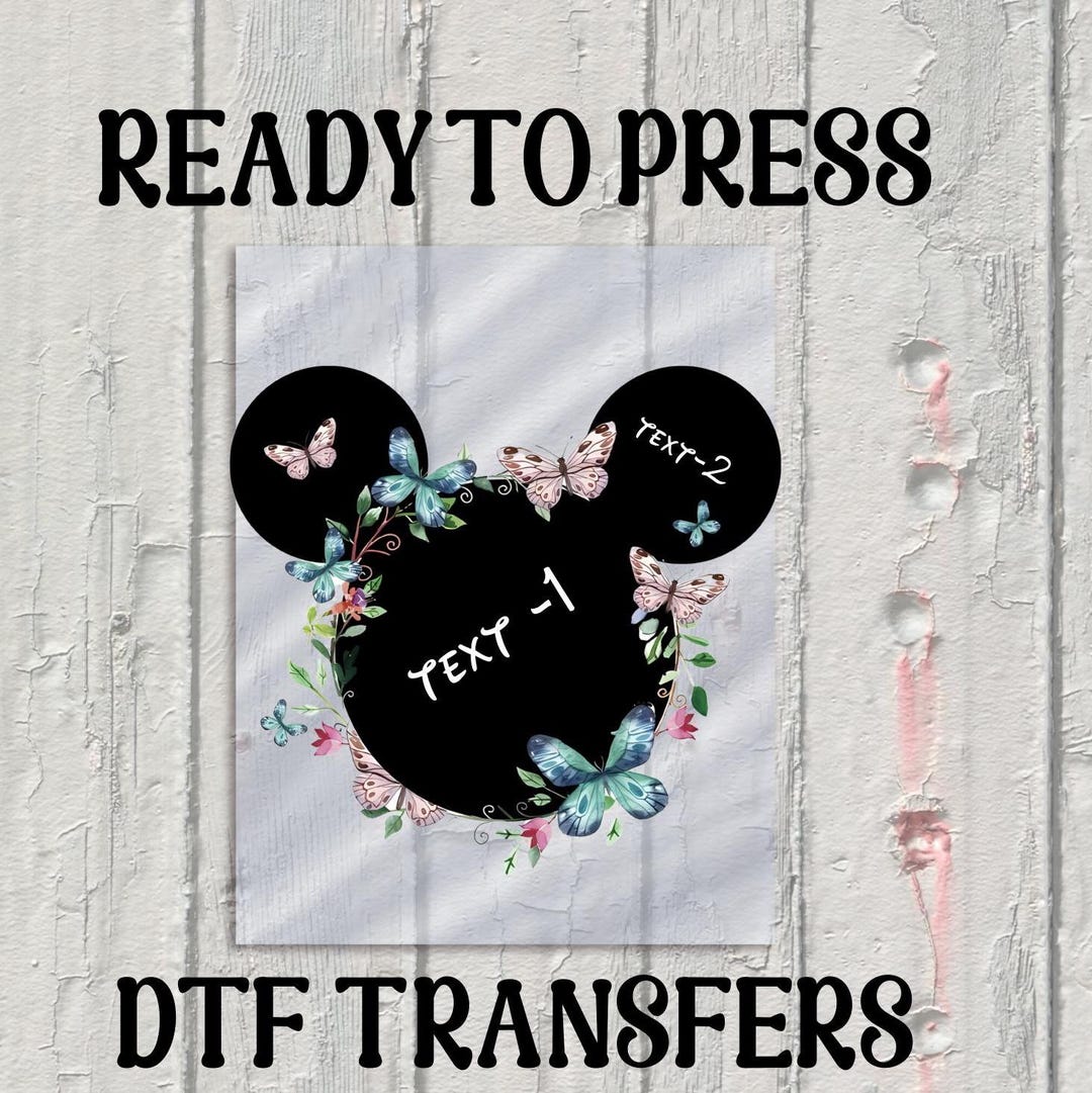 Custom Mickey Floral Butterfly Head Dtf Transfers,disney Head Ready to ...