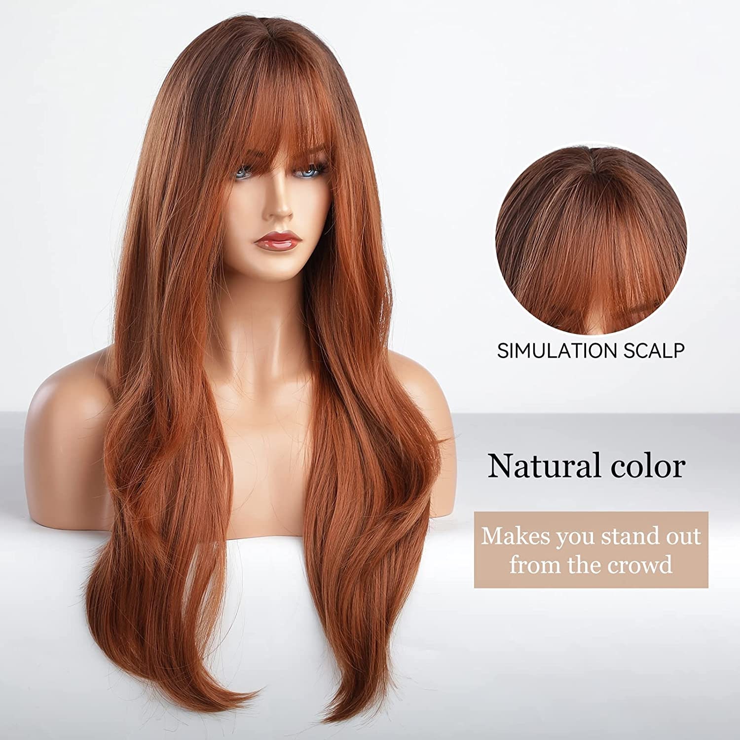 HAIRCUBE Orange Red Ginger Wigs for Women Long Natural Wave Straight ...