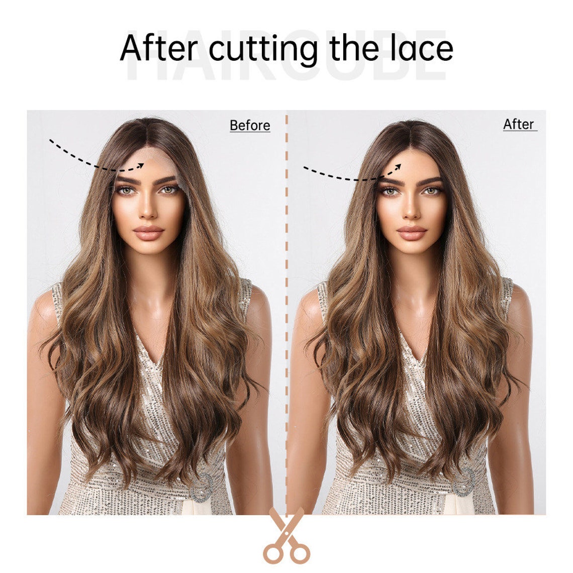 HAIRCUBE Brown Wavy Long Synthetic Lace Front Wigs for Women Curly Wig ...