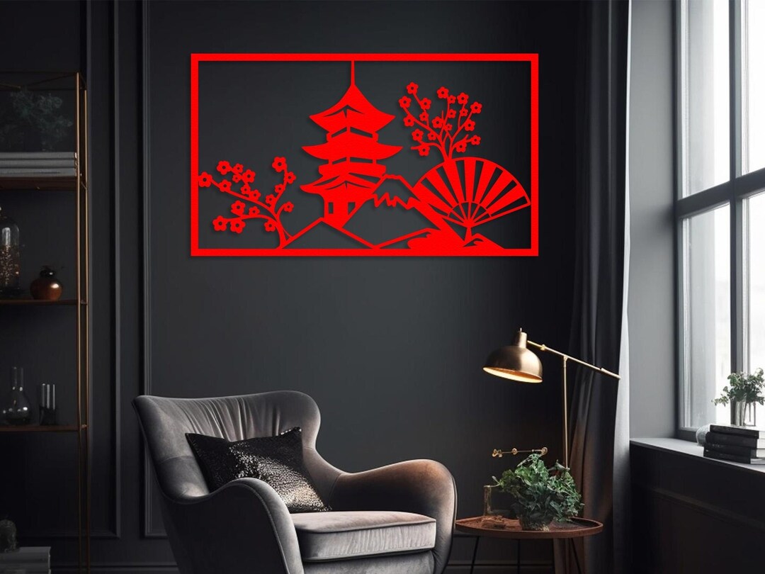 JAPANESE SAKURA Spring Cherry Blossom Red Metal Art, Spring Home Decor ...