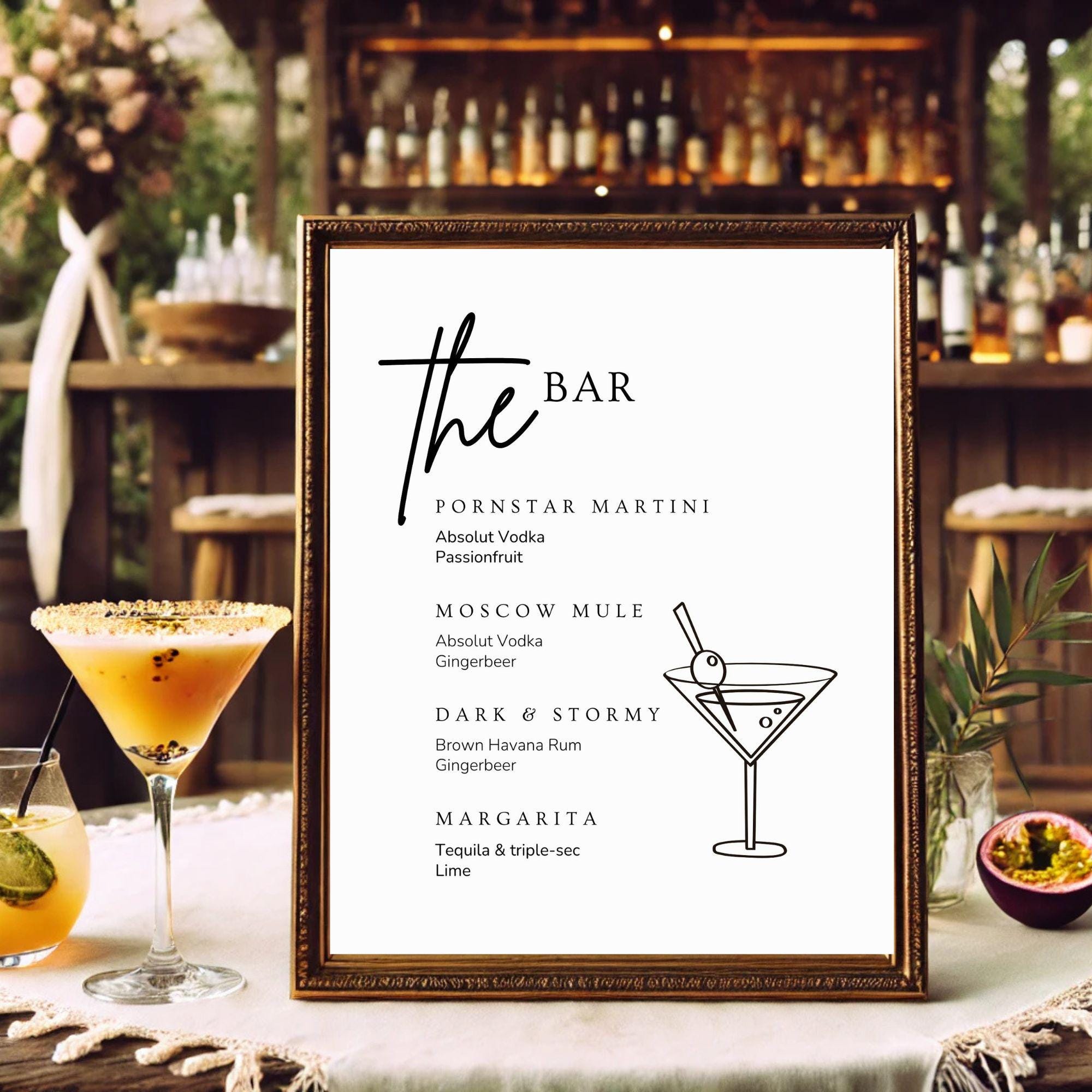 Wedding Bar Menu Template, Instant Download, Customizable Cocktail Menu ...