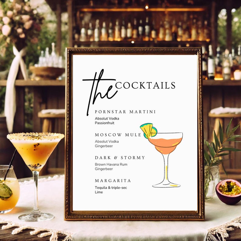 Wedding Bar Menu Template, Instant Download, Customizable Cocktail Menu ...
