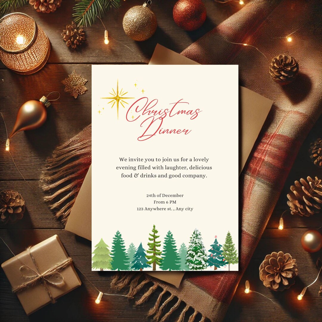 Editable Christmas Dinner Invitation, Template Digital Download, 5x7 ...