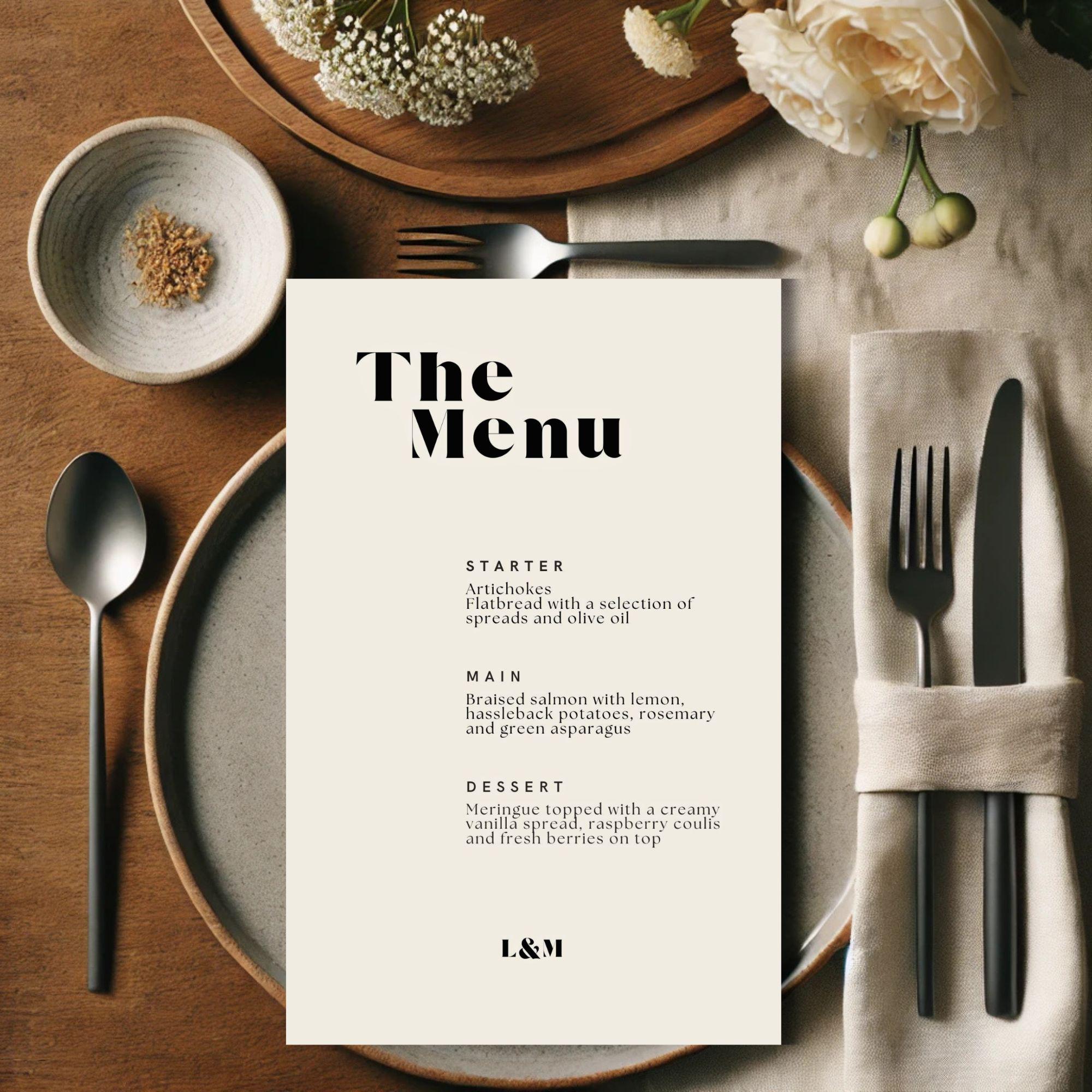 Beige Wedding Menu Template, Menu 8.5x14, Customisable Minimalist Menu ...