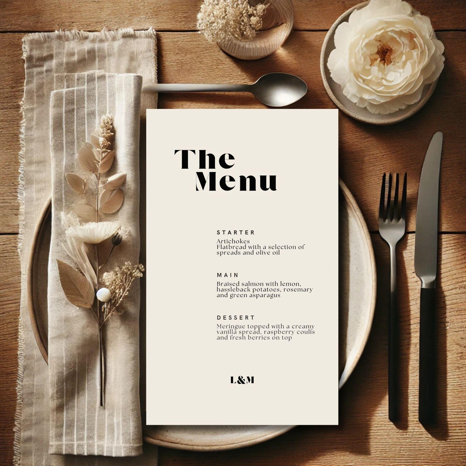 Beige Wedding Menu Template, Menu 8.5x14, Customisable Minimalist Menu ...