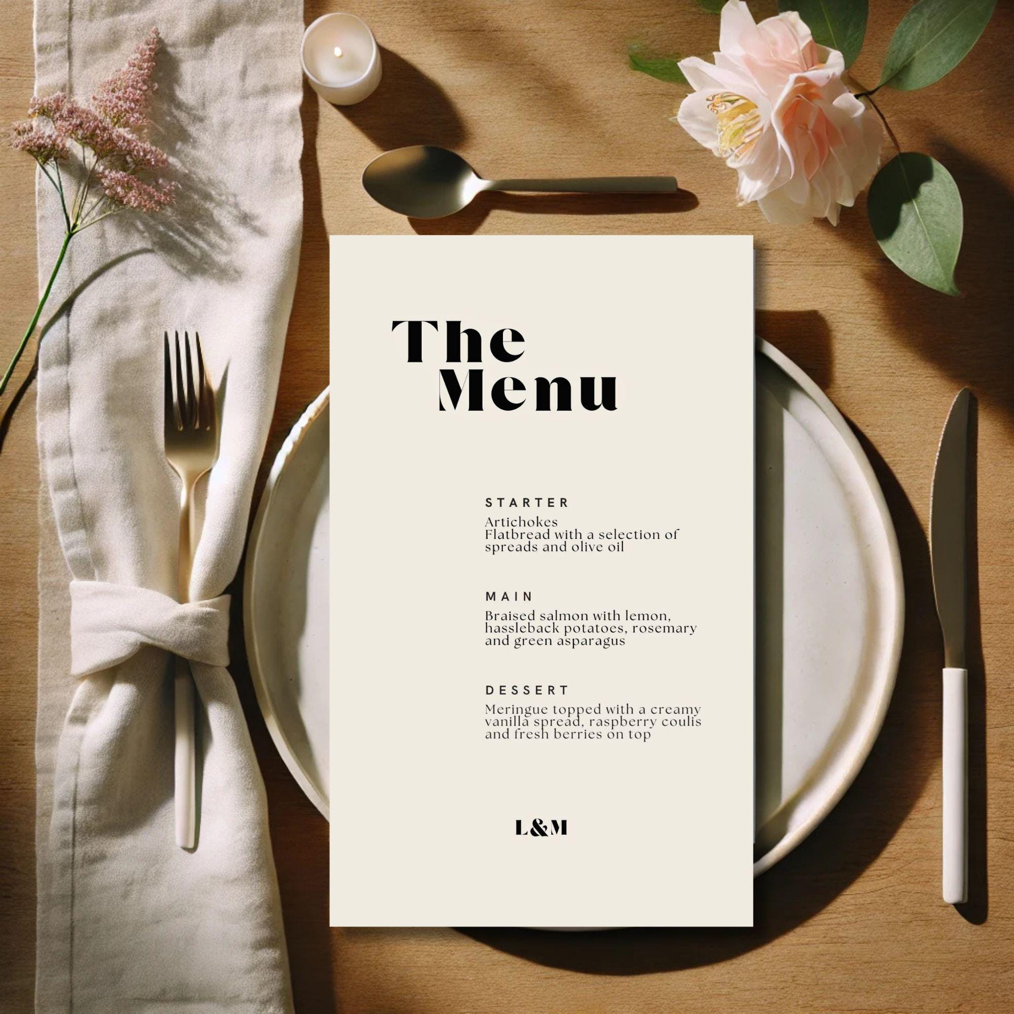 Beige Wedding Menu Template, Menu 8.5x14, Customisable Minimalist Menu ...