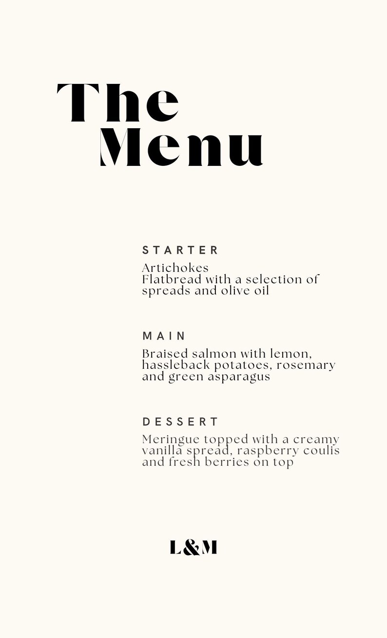 Beige Wedding Menu Template, Menu 8.5x14, Customisable Minimalist Menu ...