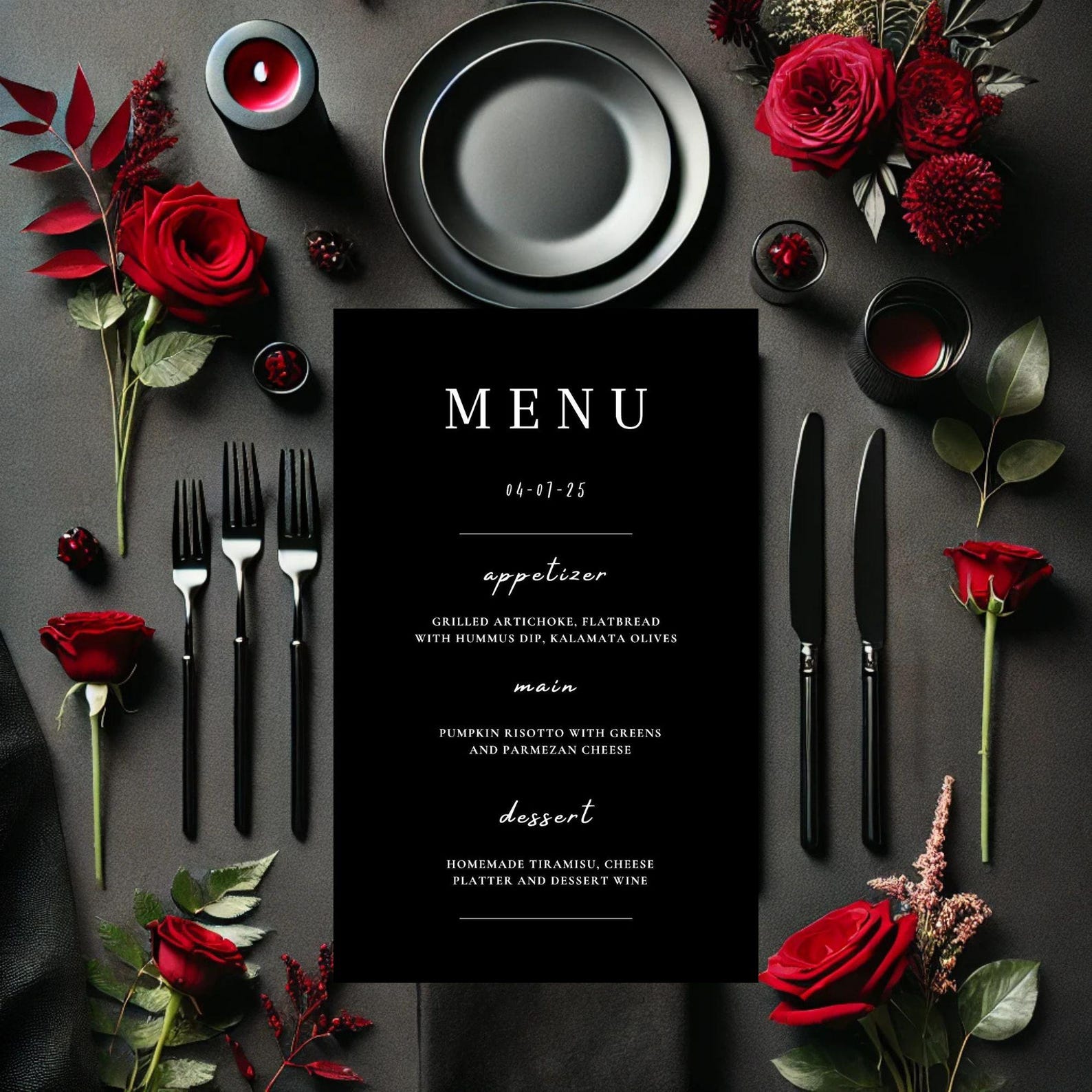 Black Edgy Gothic Wedding Menu Template, Menu 8.5x14, Customisable Menu ...