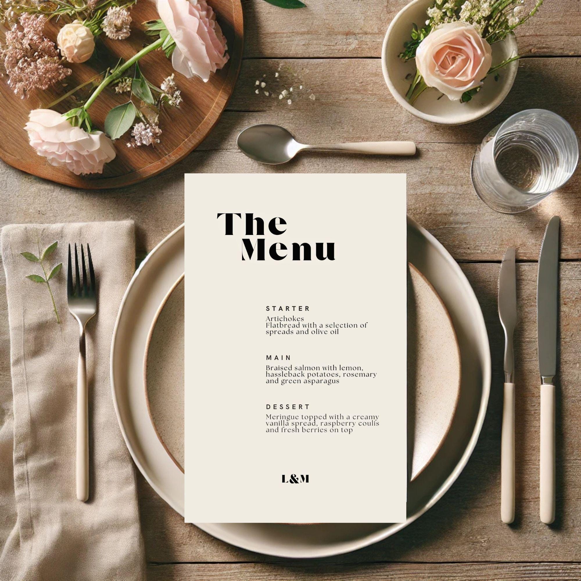 Beige Wedding Menu Template, Menu 8.5x14, Customisable Minimalist Menu ...