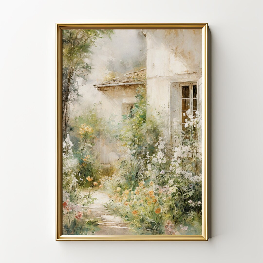Spring Cottage Landscape | French Garden Painting | Botanical Wall Art ...