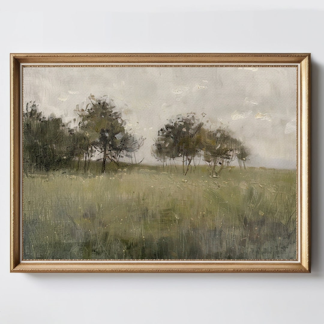 Moody Spring Meadow | Vintage Wall Art | Antique Landscape Painting ...