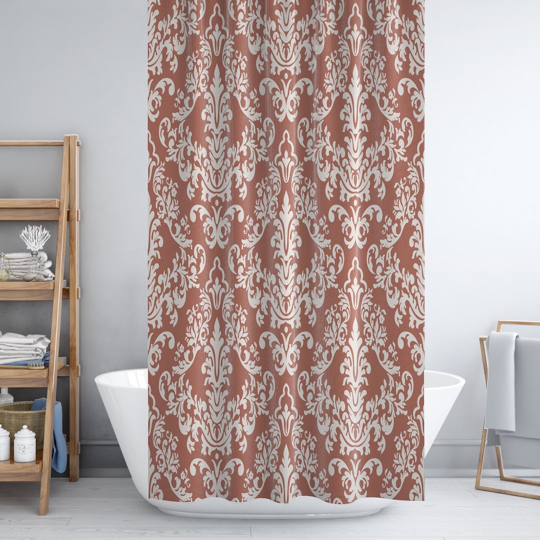 Vintage Rust Baroque Leaf Shower Curtain for Bathroom, Terracotta ...