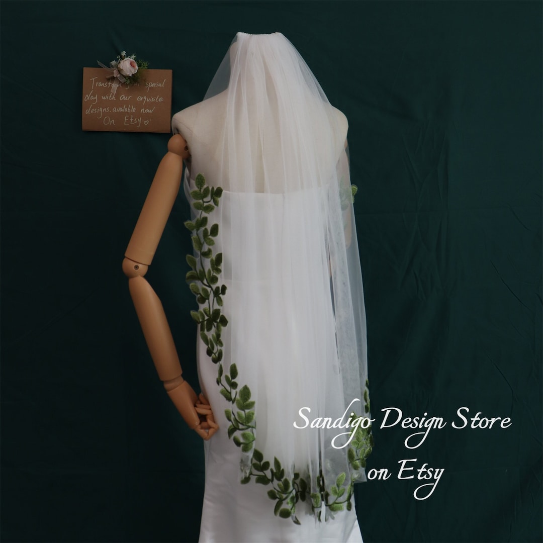 Green Lawn Wedding Veil,green Leaves Edge Lace Wedding Veil,bridal Veil ...
