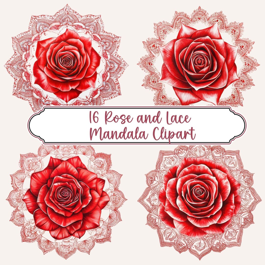 Red Rose and Lace Mandala Collection of 16 Floral Mandala PNG Clipart ...