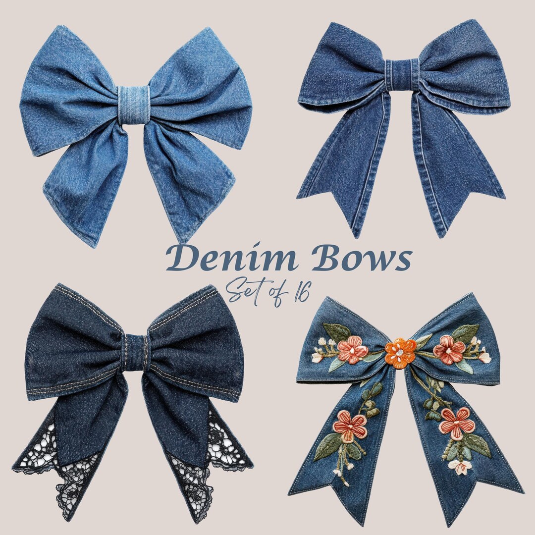 Denim Bows Blue Ribbon Bow Png Clipart Set Coquette Blue Bow Digital ...