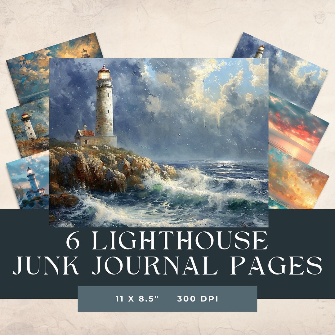 Lighthouse Junk Journal Digital Paper, 6 Digital Journal Pages ...