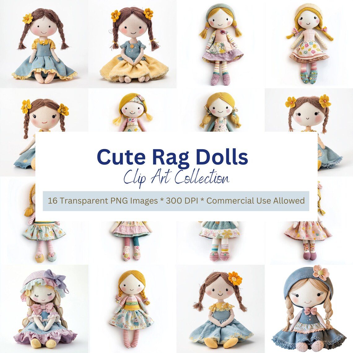 Rag Doll Clipart, Raggedy Dolls Watercolor Png, Cute Character Graphics ...