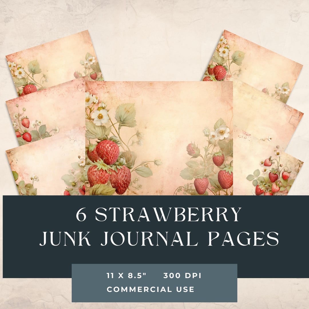 Strawberry Junk Journal Digital Paper, Floral 6 Digital Journal Pages ...