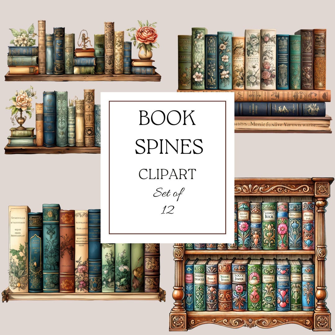 Book Spines Bundle Watercolor Set, Instant Digital Download, Vintage ...