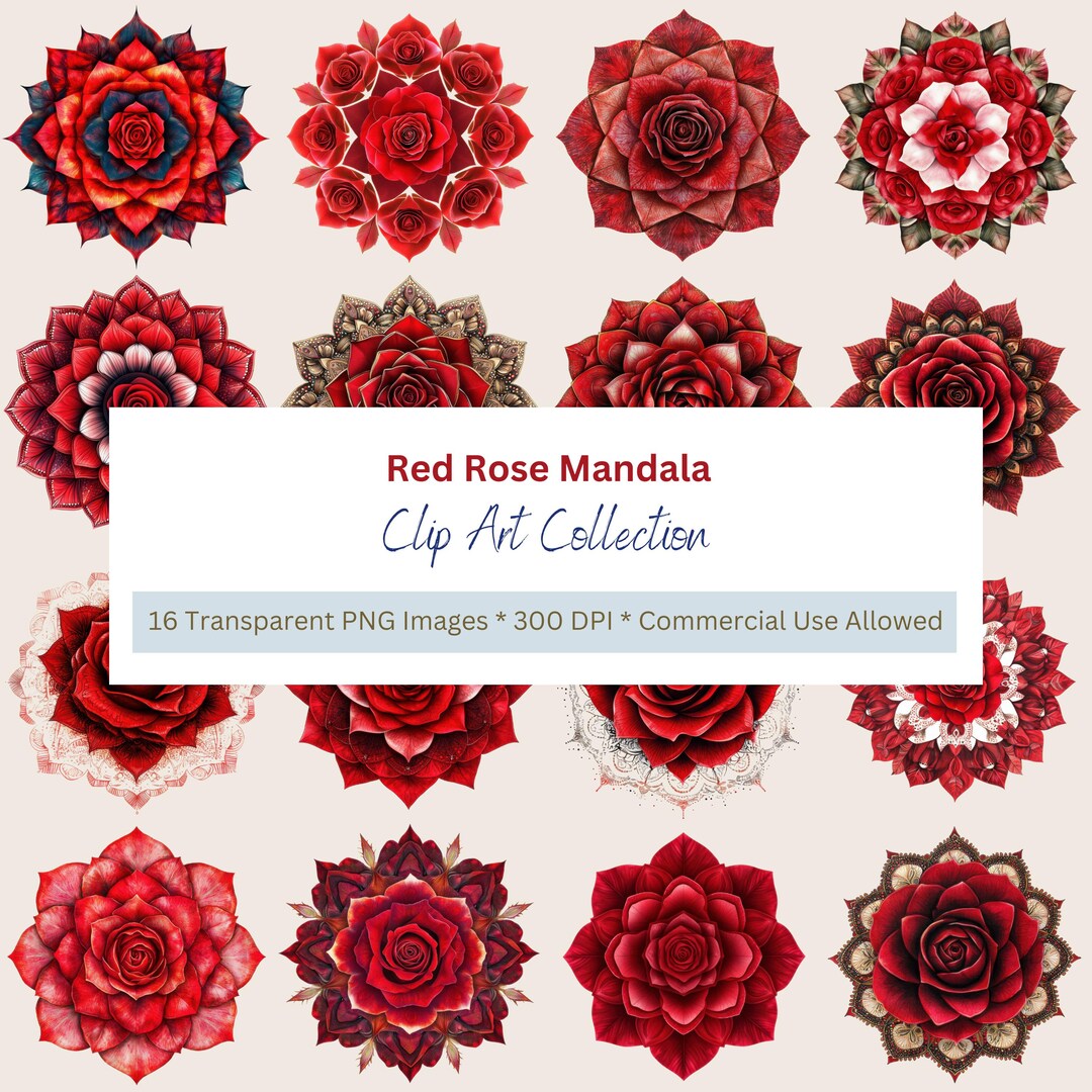 Red Roses Mandala Collection of 16 Red, Mandalas PNG Clipart Set ...