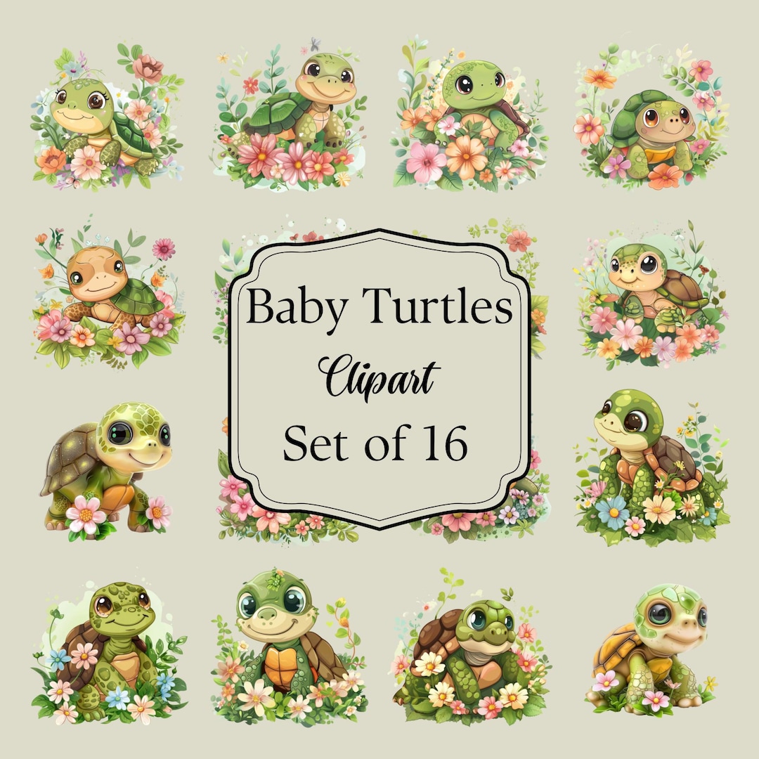 Baby Turtles With Flowers Clipart, Cute Turtles Clipart, Turtle Lovers ...