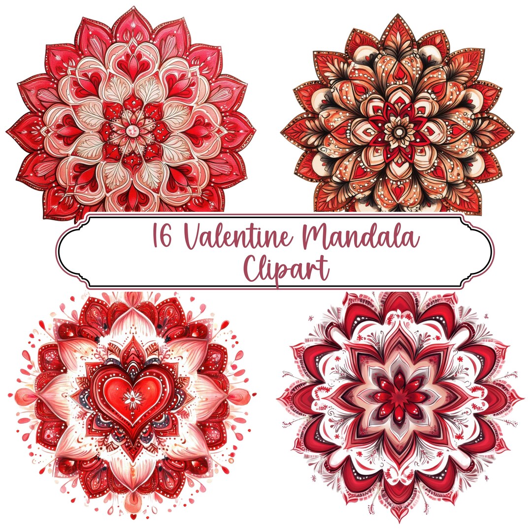 Valentine Mandala Clipart - Valentine Graphics - Cute Digital Art ...