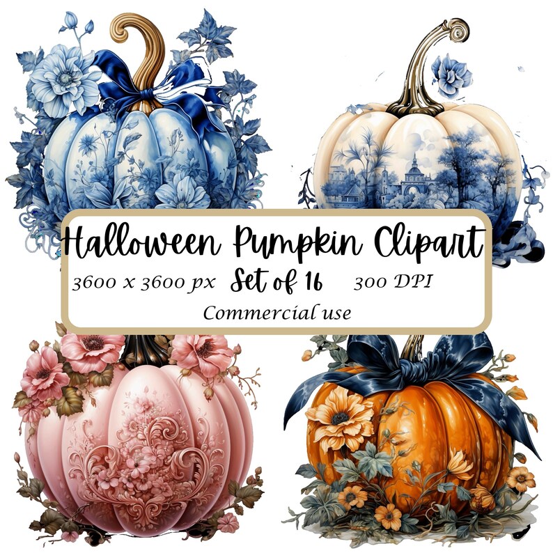 Colorful Floral Pumpkin Coquette PNG Clipart, Watercolor Retro Toile ...