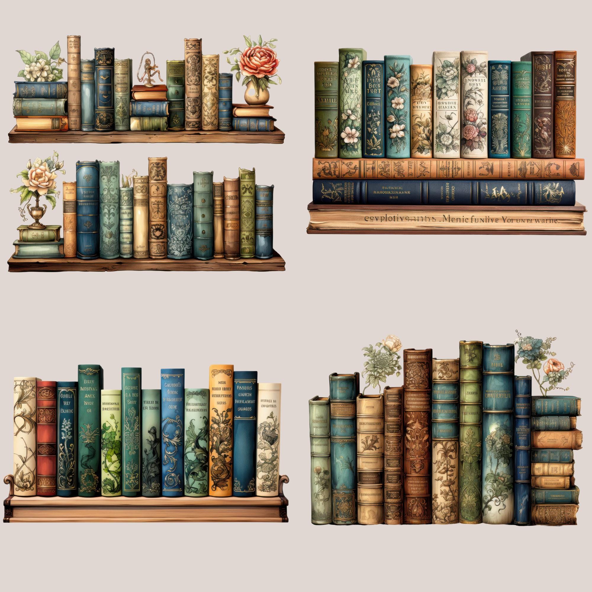 Book Spines Bundle Watercolor Set, Instant Digital Download, Vintage ...
