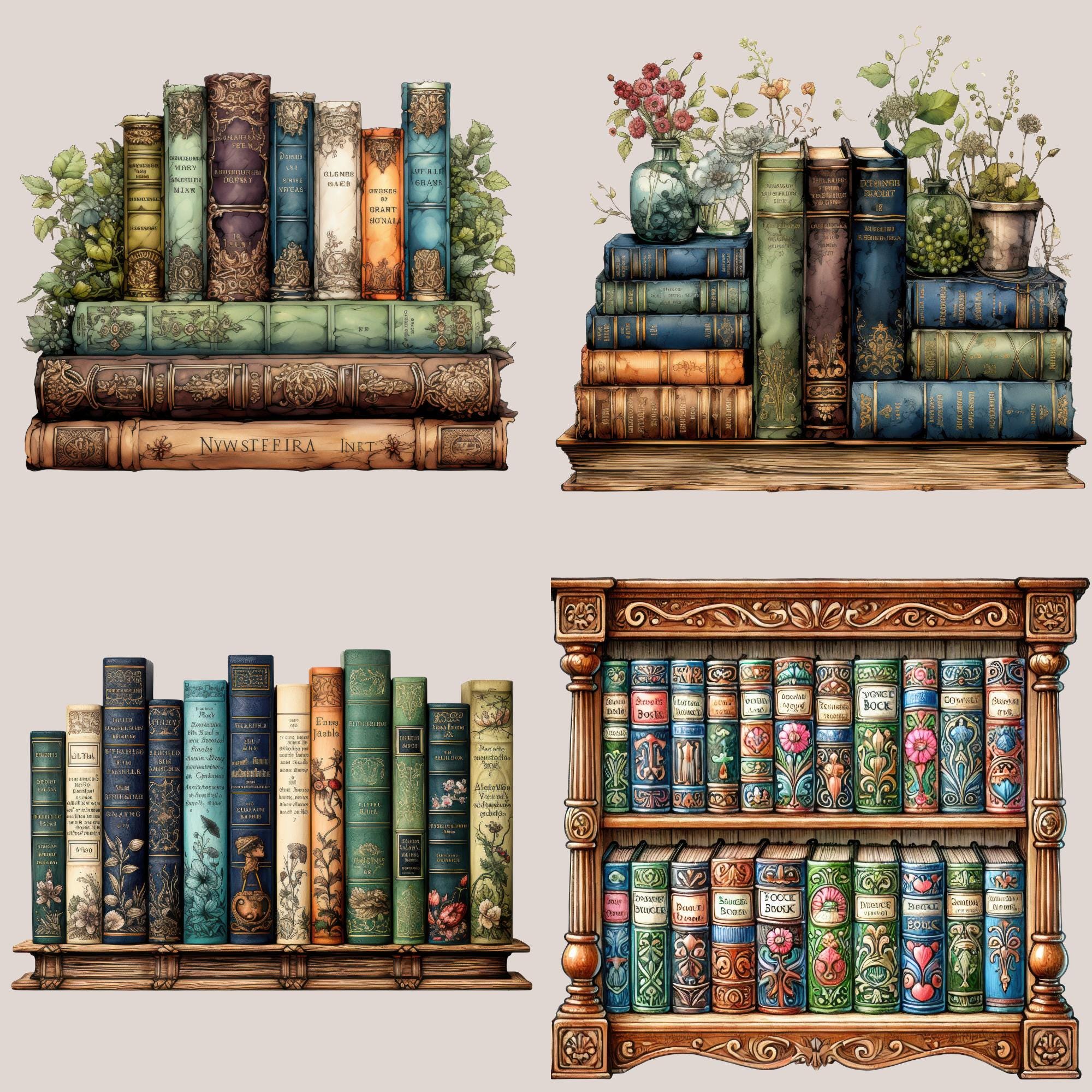 Book Spines Bundle Watercolor Set, Instant Digital Download, Vintage ...