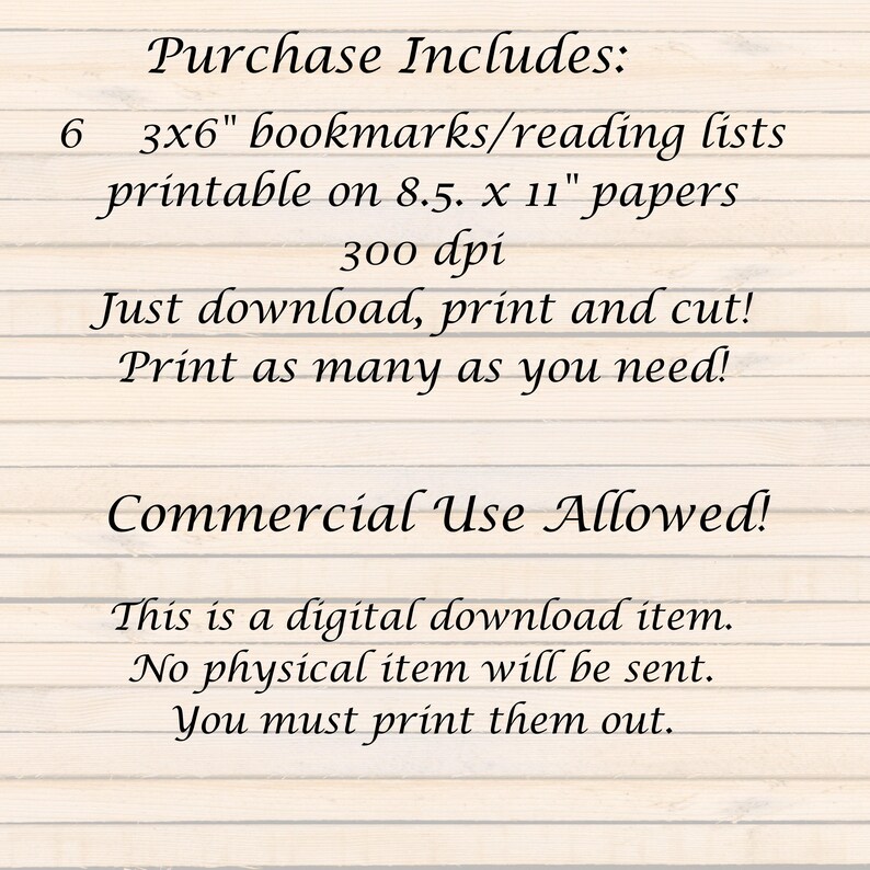 Reading List Printable Bookmarks Bundle Downloadable PNG JPG PDF ...