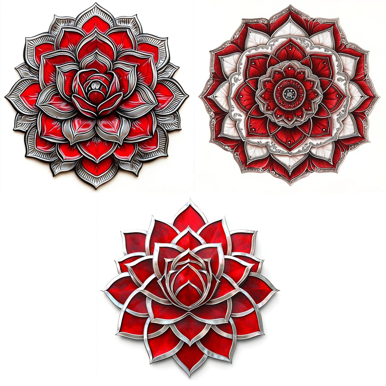 Red and Silver Mandala Collection of 16 Floral Mandala PNG Clipart ...