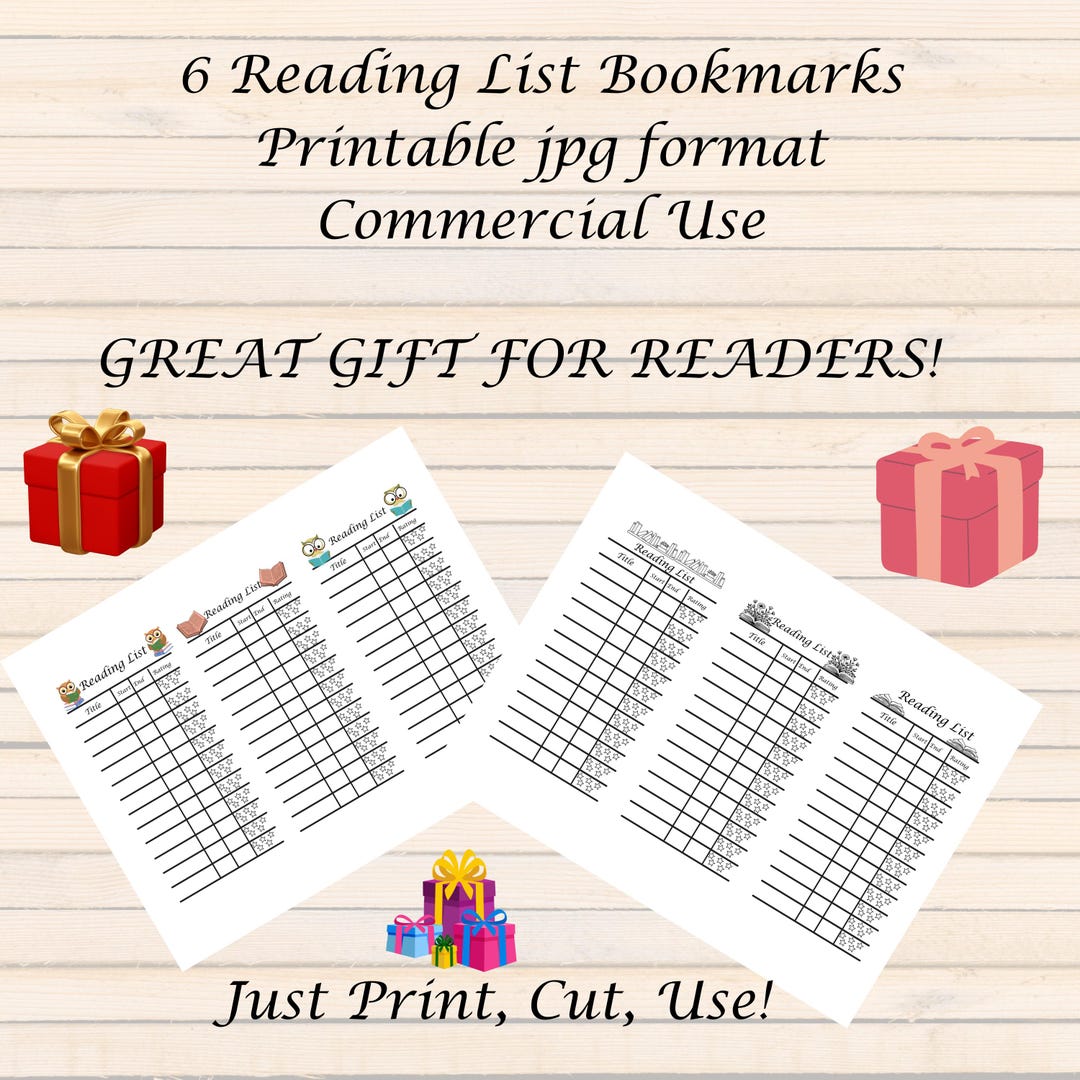 Reading List Printable Bookmarks Bundle Downloadable PNG JPG PDF ...