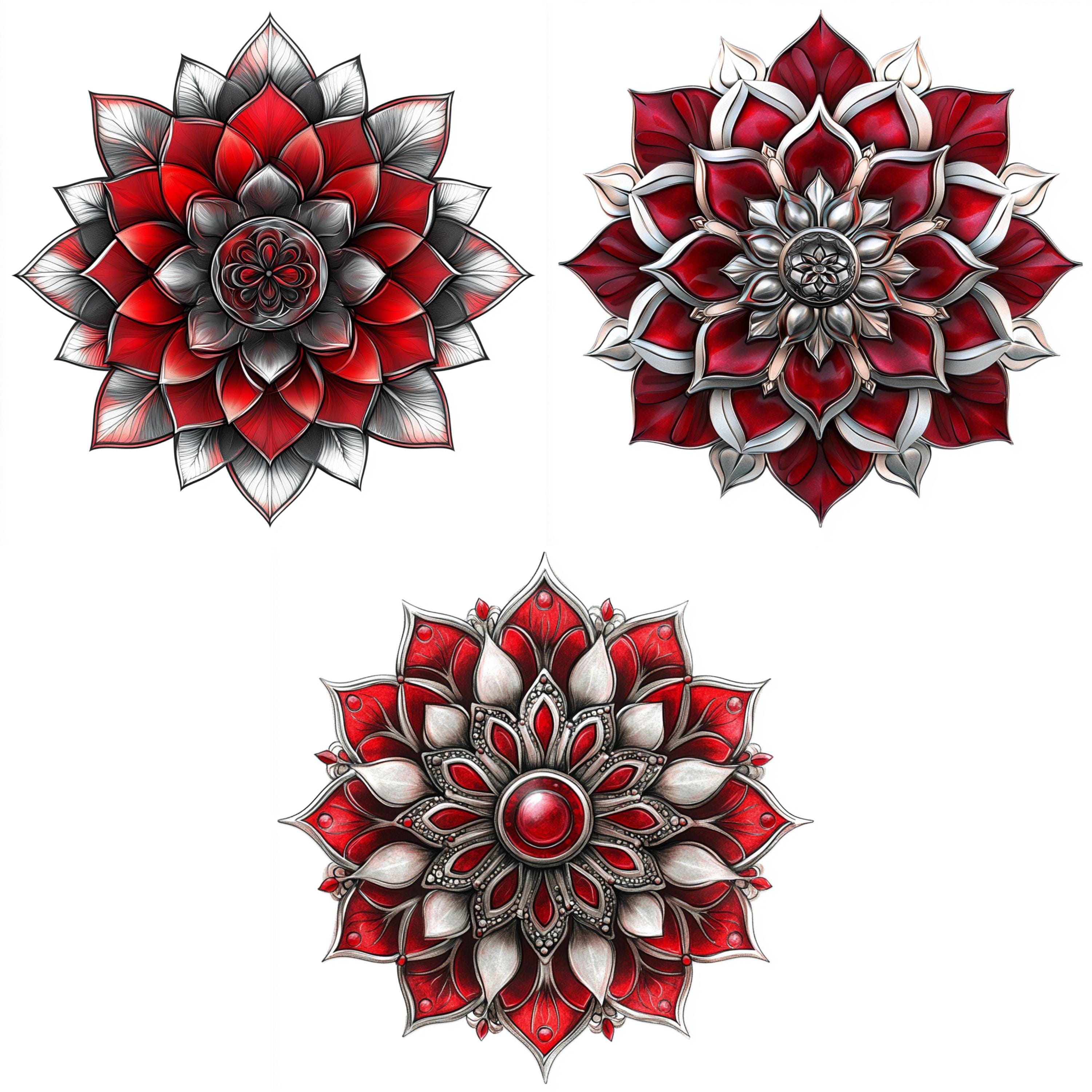 Red and Silver Mandala Collection of 16 Floral Mandala PNG Clipart ...